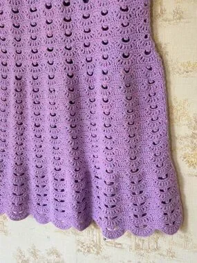 Vintage | Dresses | Vintage 6s 70s Purple Crochet Knit Mini Handmade ...